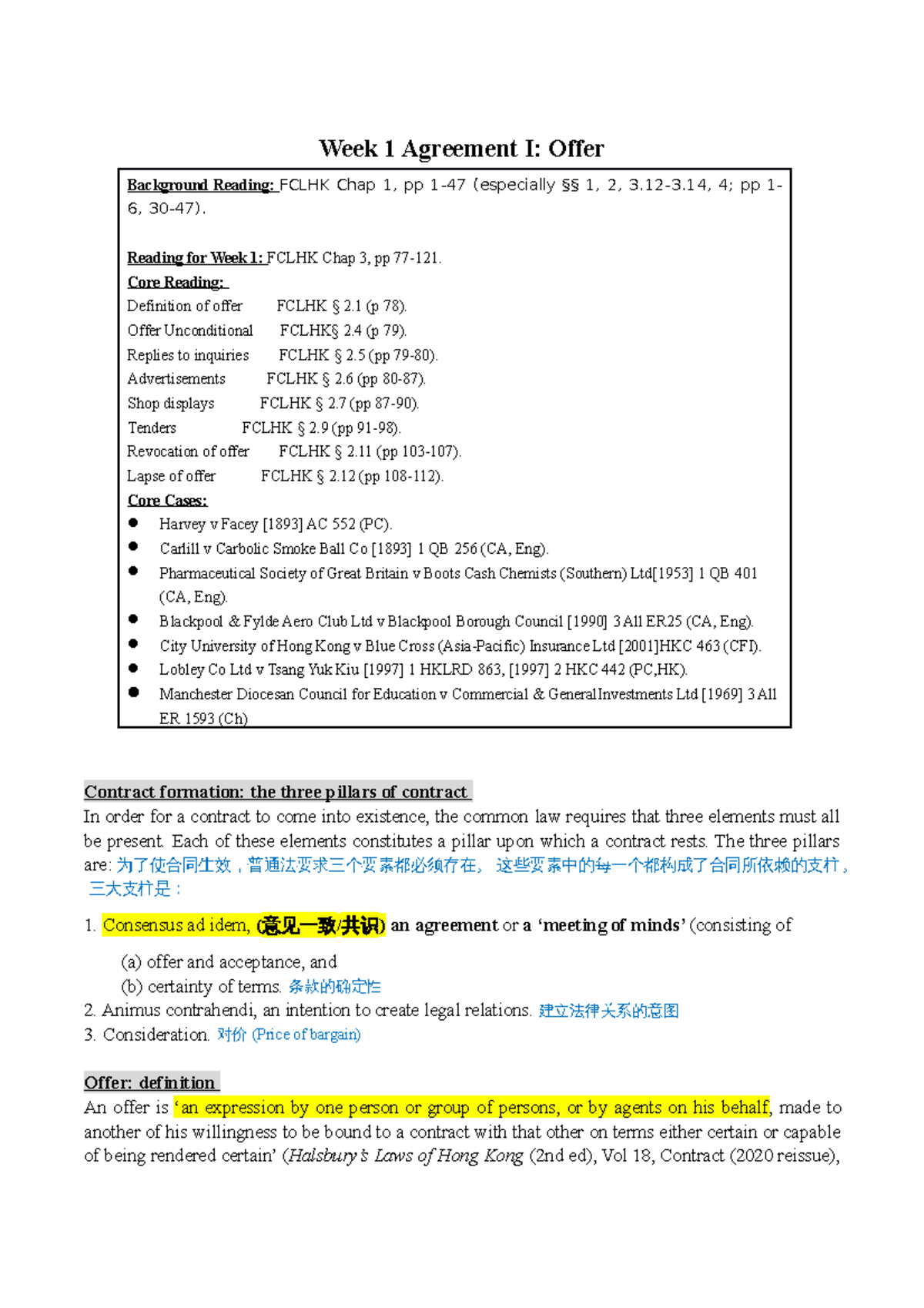 Week 1 Offer - English and Mandarin translation of the material - Week ...