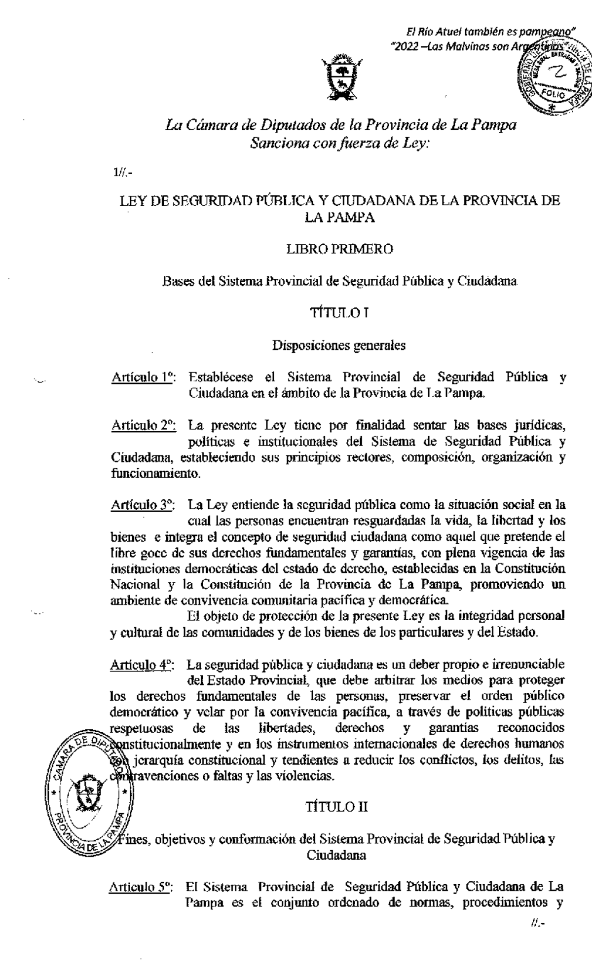 LEY Nº 3469 - Seguridad Publica Y Ciudadana - El Río Atuel también es ...