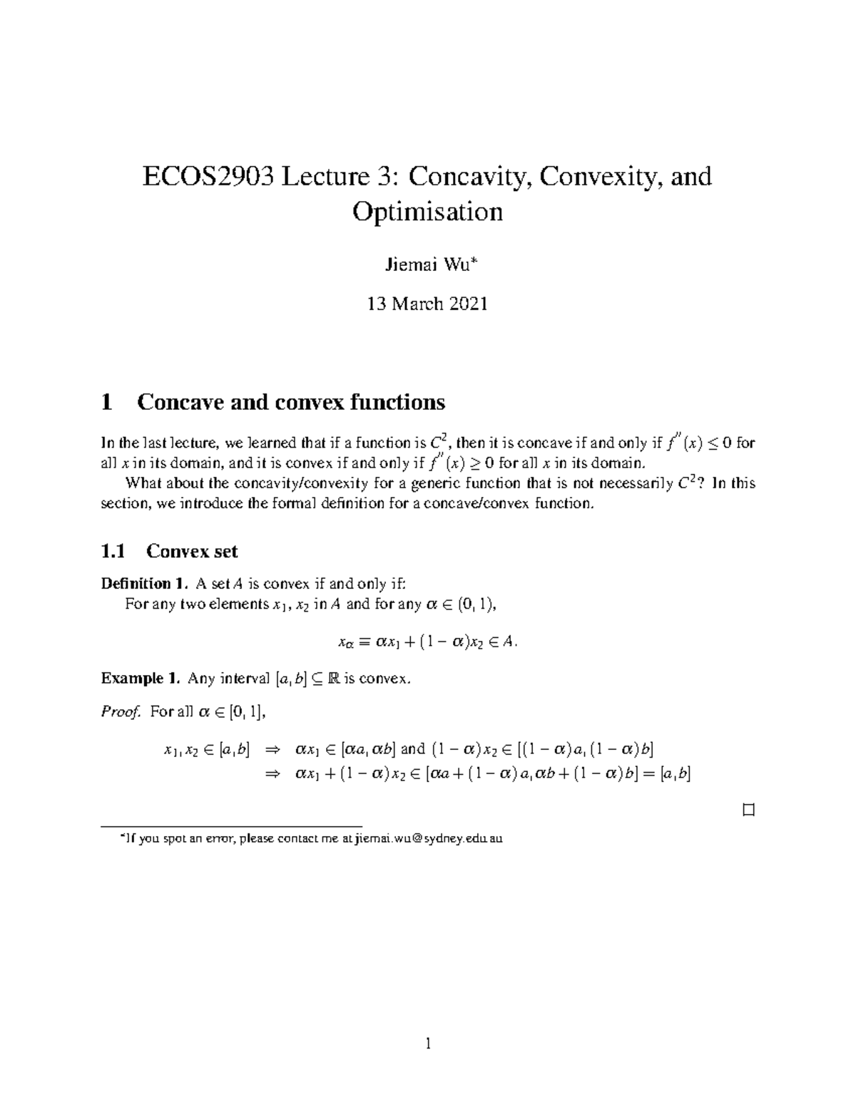 L3notes Concavity Convexity Optimisation - ECOS2903 Lecture 3 ...