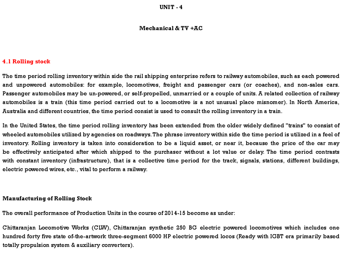 Metro system and engineering 7th sem unit-4 - UNIT - 4 Mechanical & TV ...