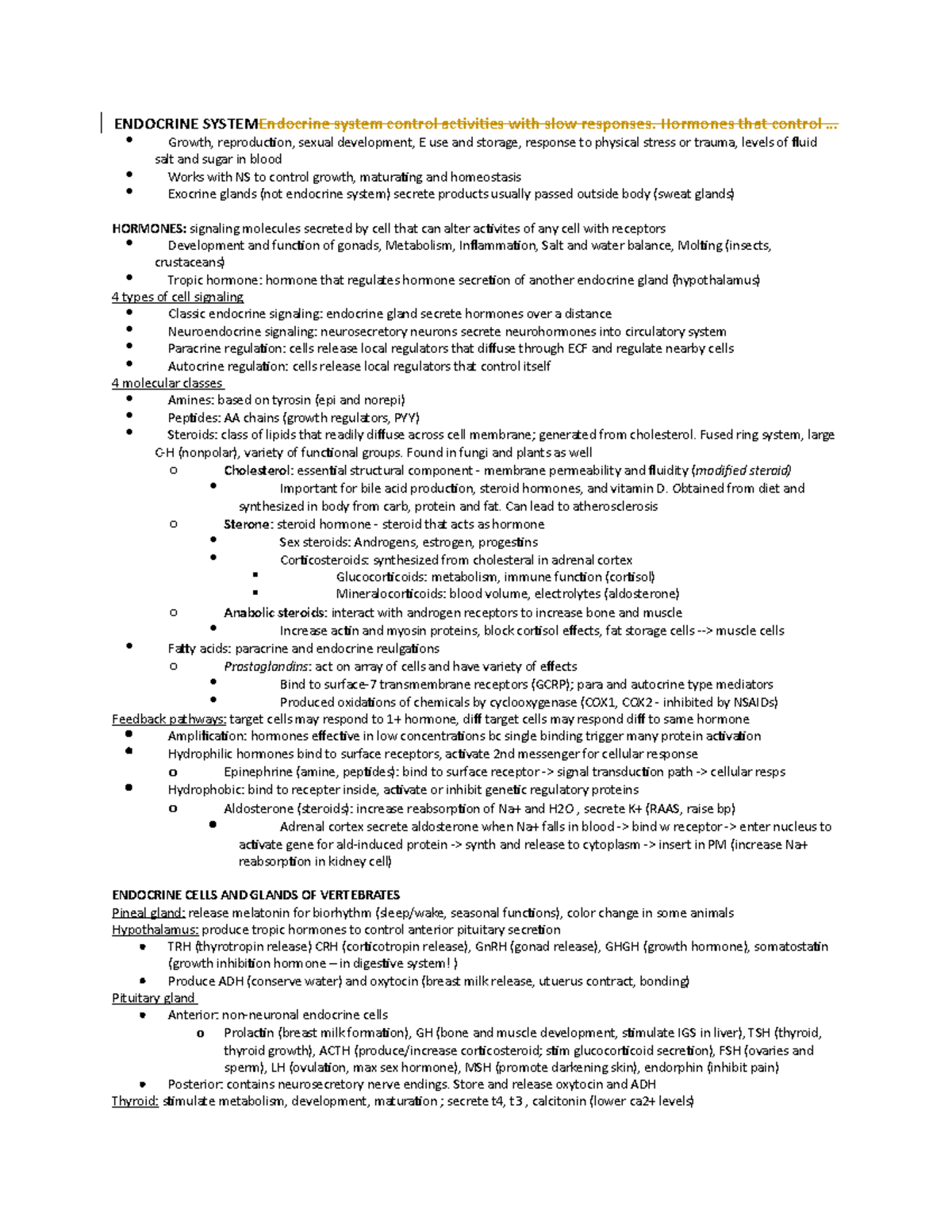 BIOL 216 Lecture Notes Endocrine - ENDOCRINE SYSTEMEndocrine system ...