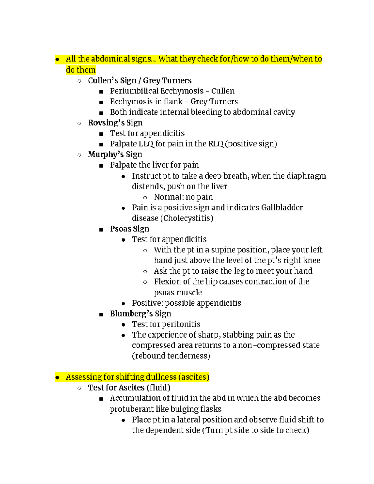 Abdomen AND Urinary - notes - All the abdominal signs... What they ...