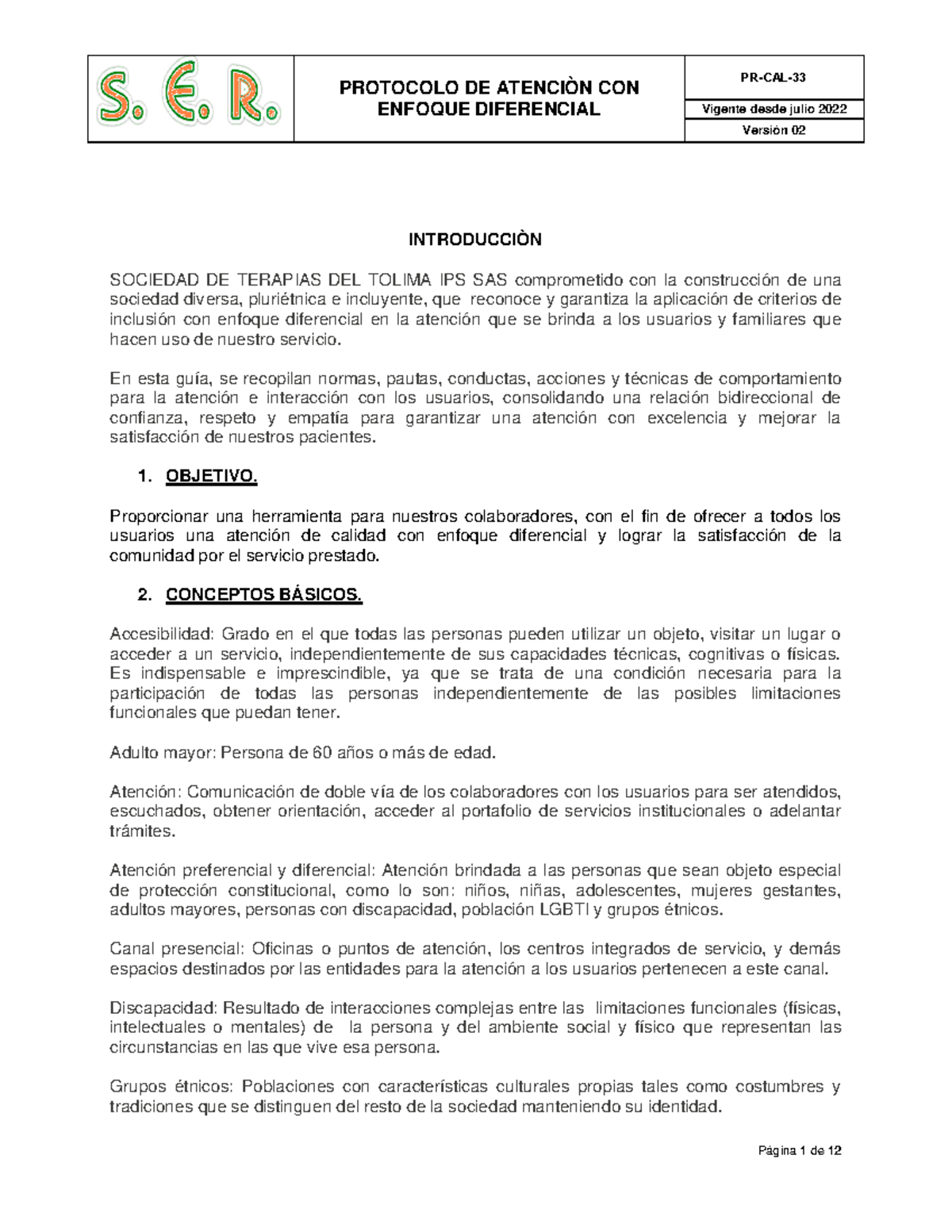 PR-CAL-33 Protocolo DE Atenciòn CON Enfoque Diferencial - PROTOCOLO DE ATENCIÒN CON ENFOQUE ...