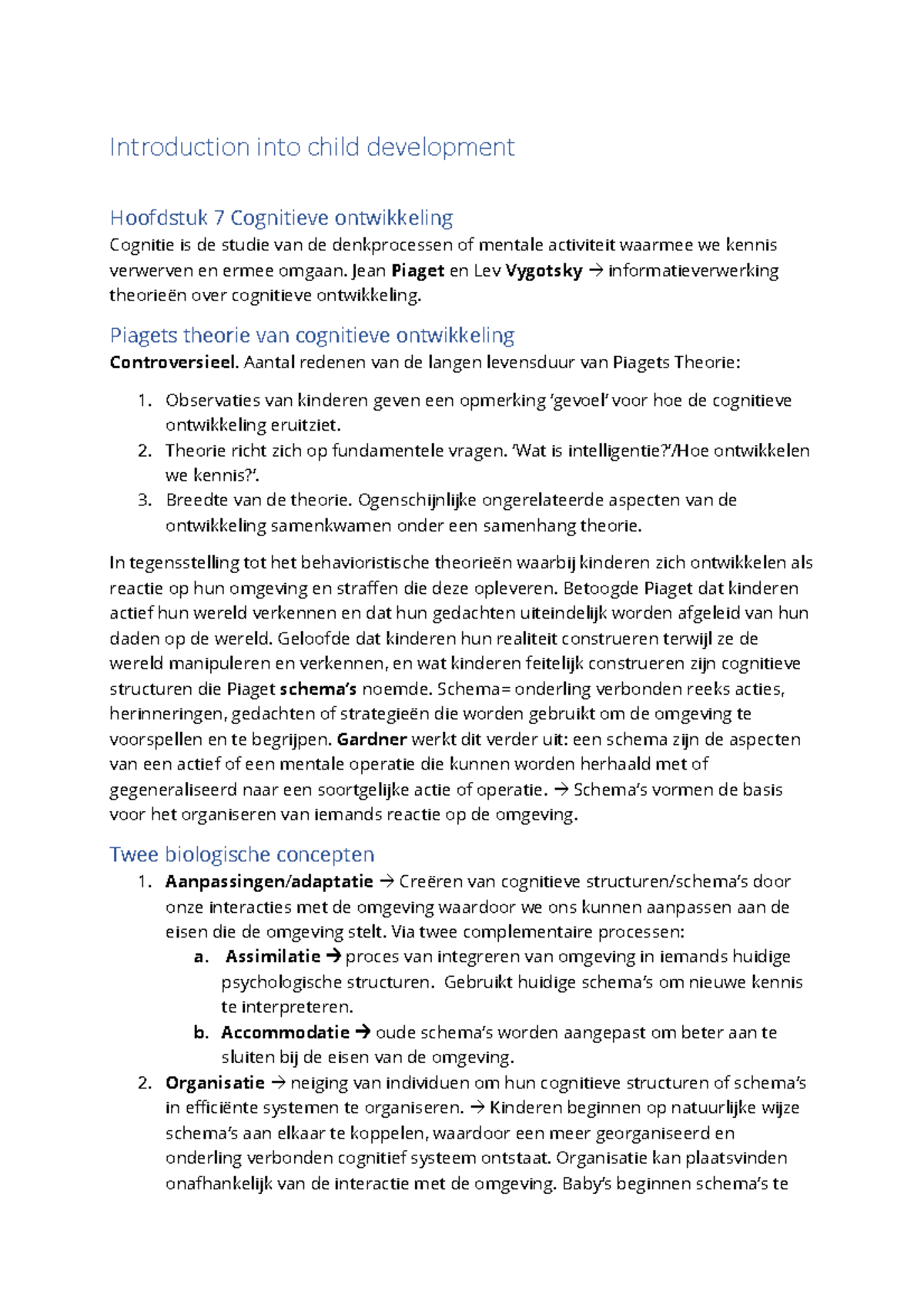 Introduction into child development-H7-studeersnel - Introduction into ...
