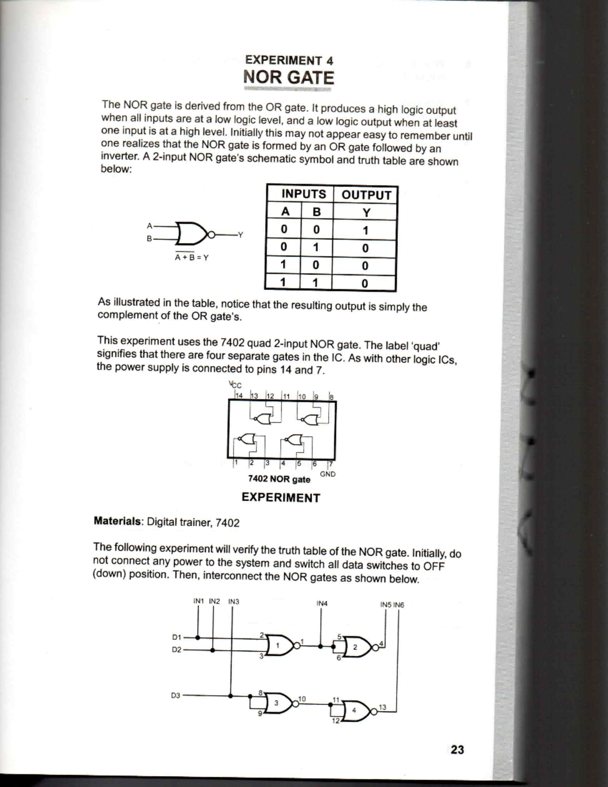 NOR Gate and truth table using digital trainer - Computer Engineering ...