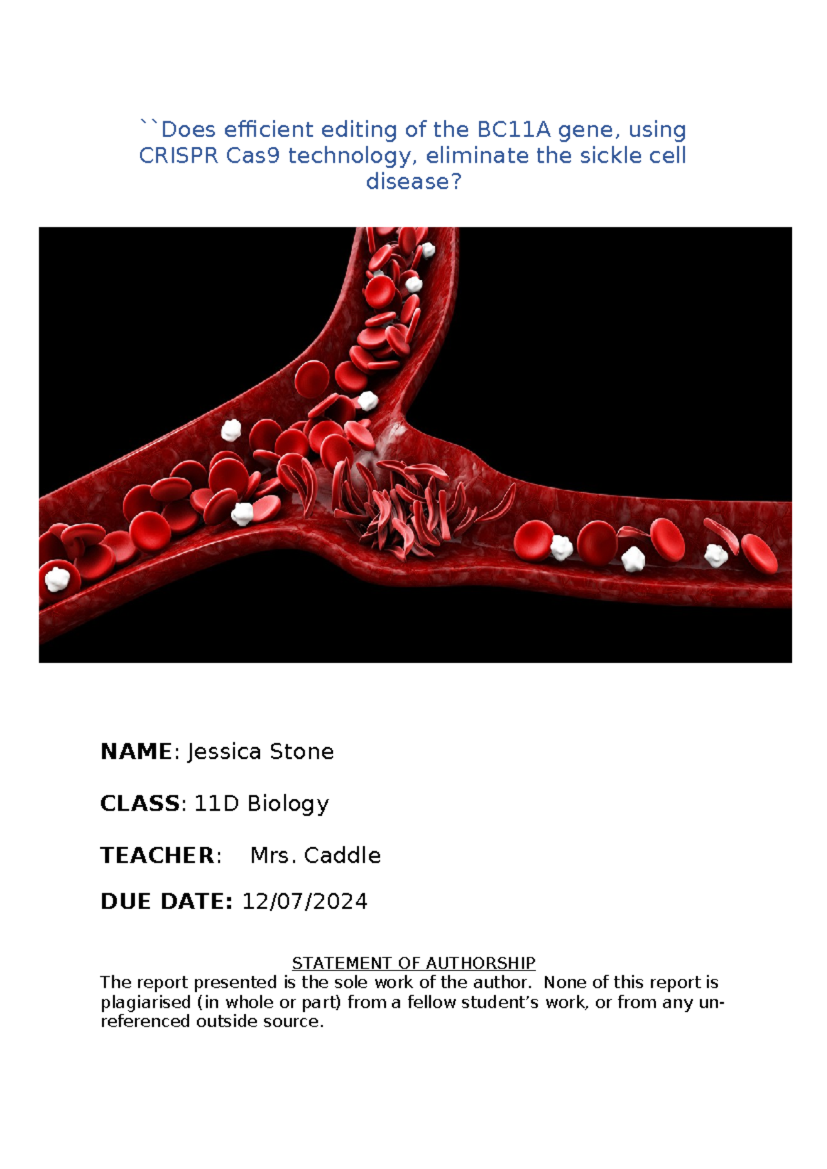 IA3 Final biology - ``Does efficient editing of the BC11A gene, using ...