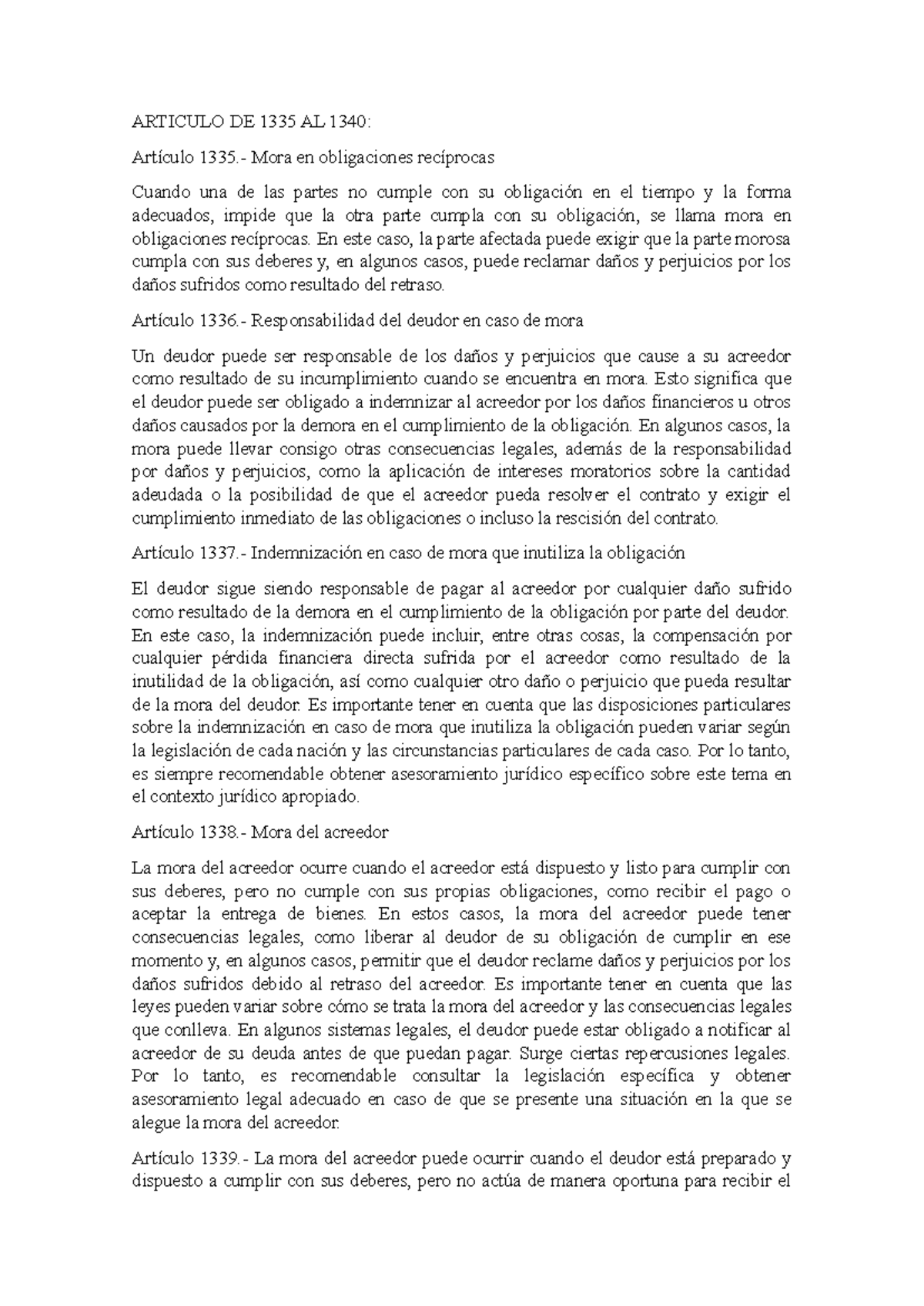 Artículo 1335 al 1340 - apuntes - ARTICULO DE 1335 AL 1340: Artículo ...