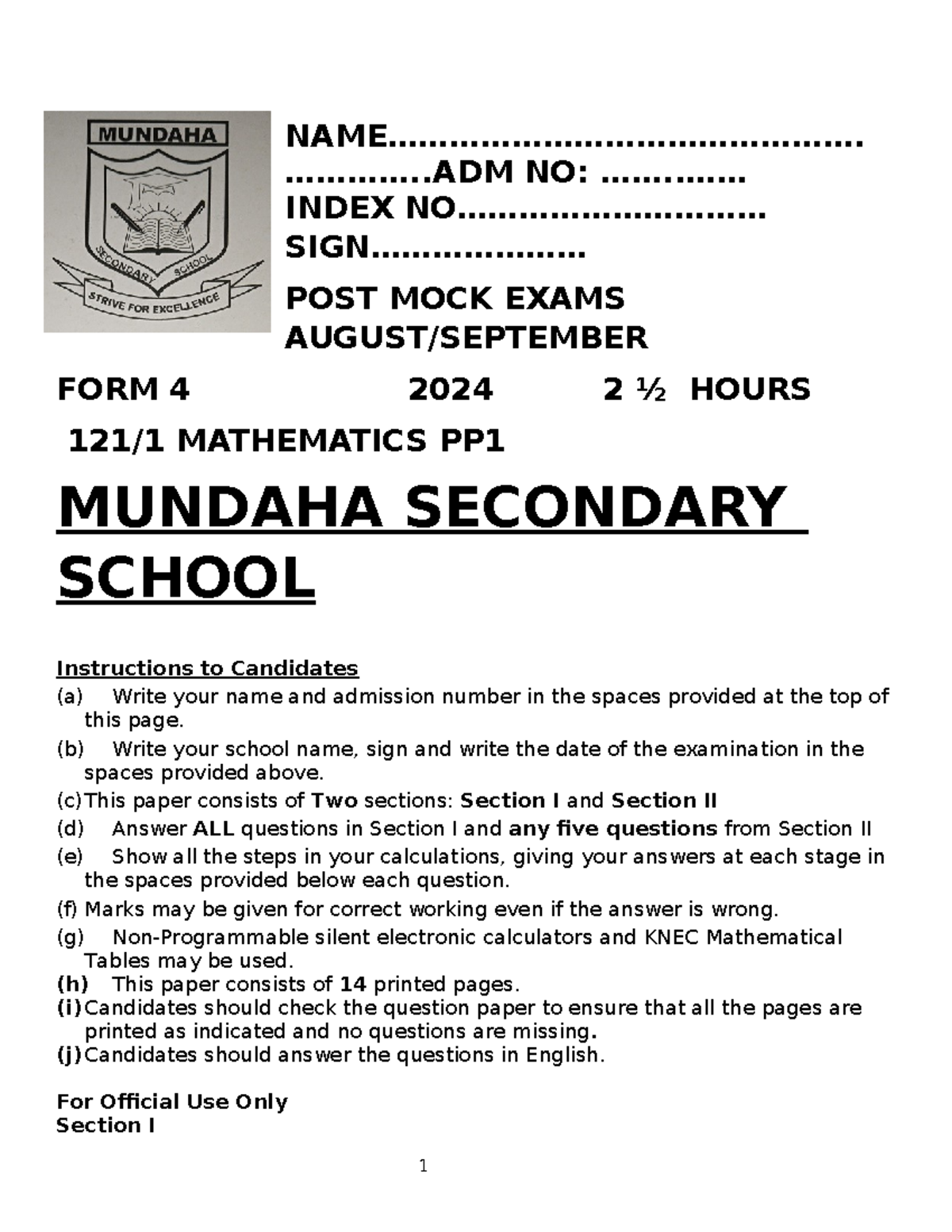 MAT PP1 - Good - NAME.............................................. ............. NO ...