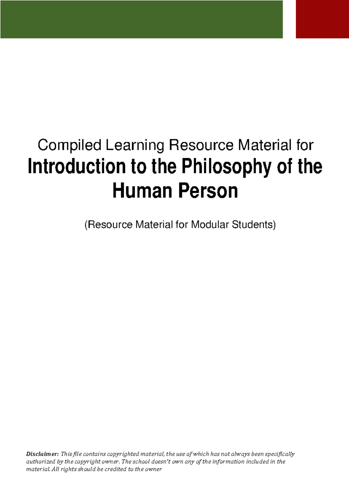 Philosophy - Module 1 - I want an answer - Compiled Learning Resource Material for Introduction ...