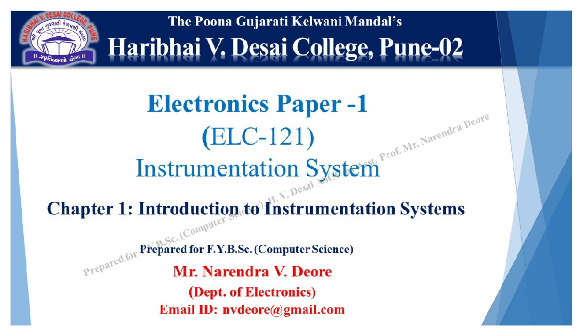 FY E1 Sem2 IS CH1 Introduction to Instrumentation System - BSc(CS ...
