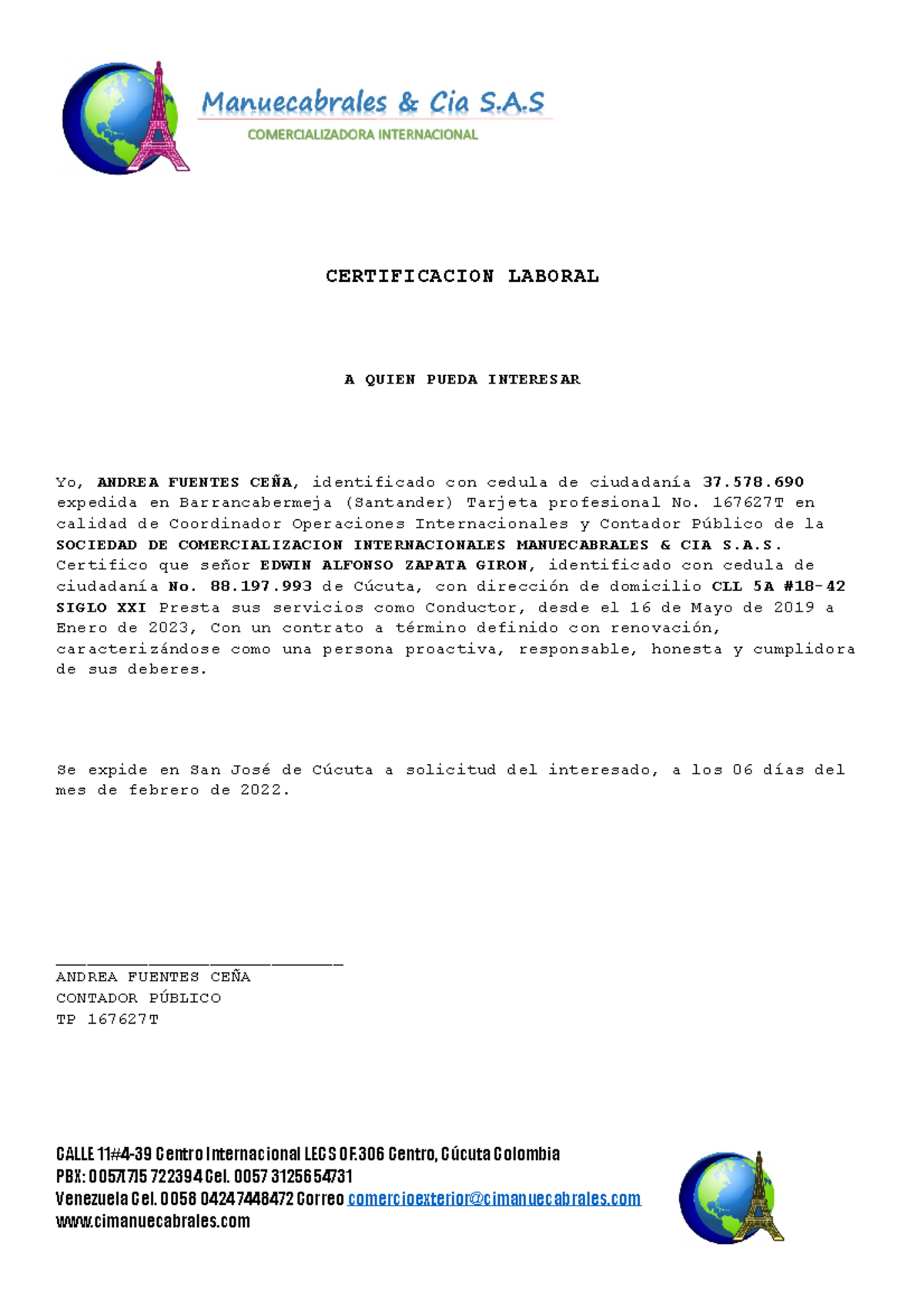 Certificacion Laboral - CERTIFICACION LABORAL A QUIEN PUEDA INTERESAR ...