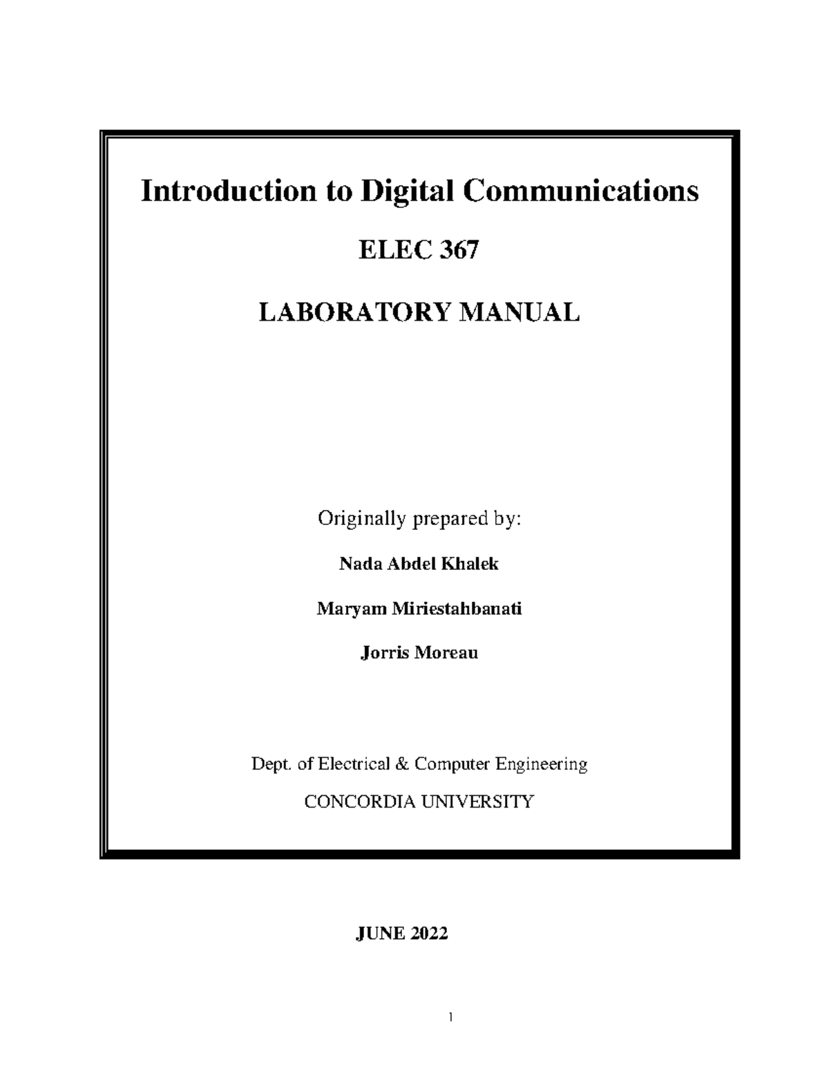 Lab Manual ELEC 367 - JUNE 2022 Introduction to Digital Communications ELEC 367 LABORATORY ...
