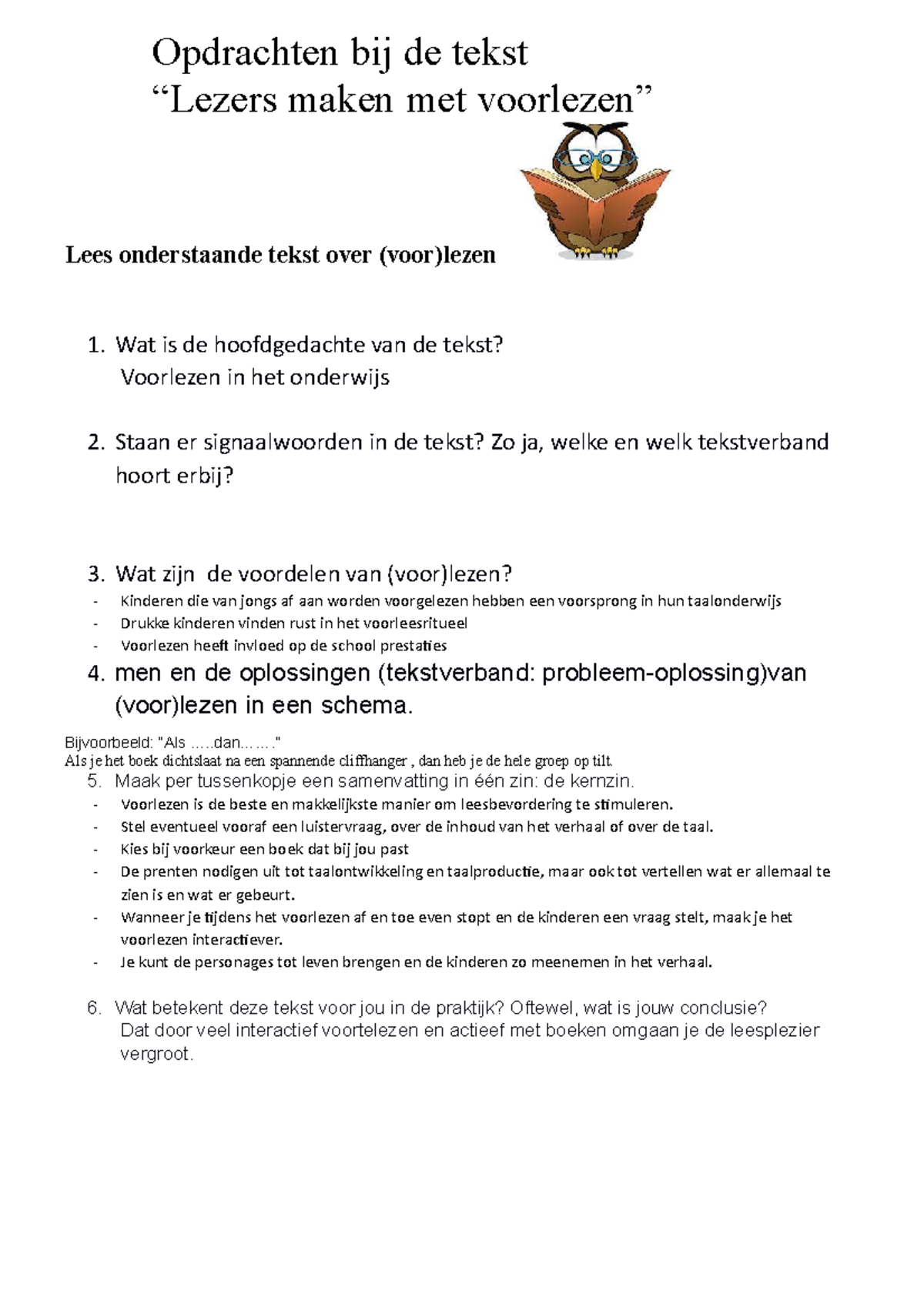 Tekst Lezers maken met voorlezen - Opdrachten bij de tekst “Lezers ...