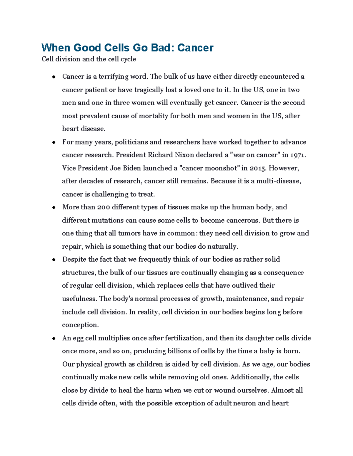 Bio ch. 10.1- When Good Cells Go Bad Cancer - When Good Cells Go Bad ...