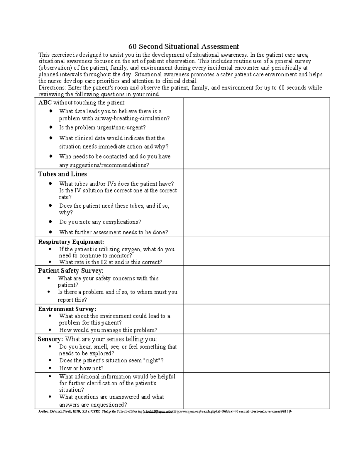 60 Second Assessment Blank - 60 Second Situational Assessment This ...