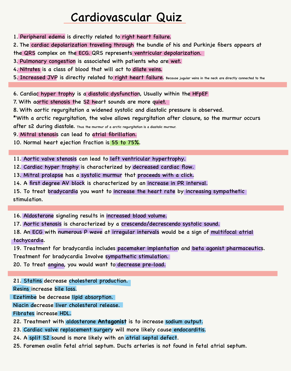 Quick Note 12 1 - Cardiology summary questions - Peripheral edema is ...
