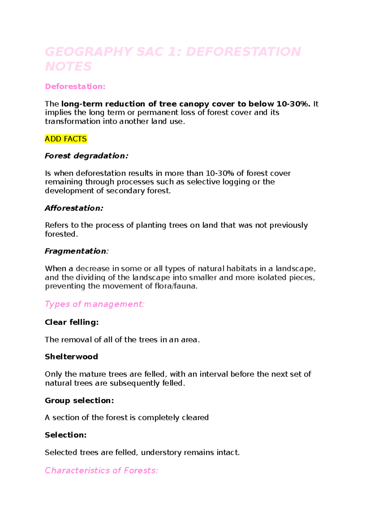 Geography SAC 1 - notes for deforestation - sac 1 - GEOGRAPHY SAC 1 ...