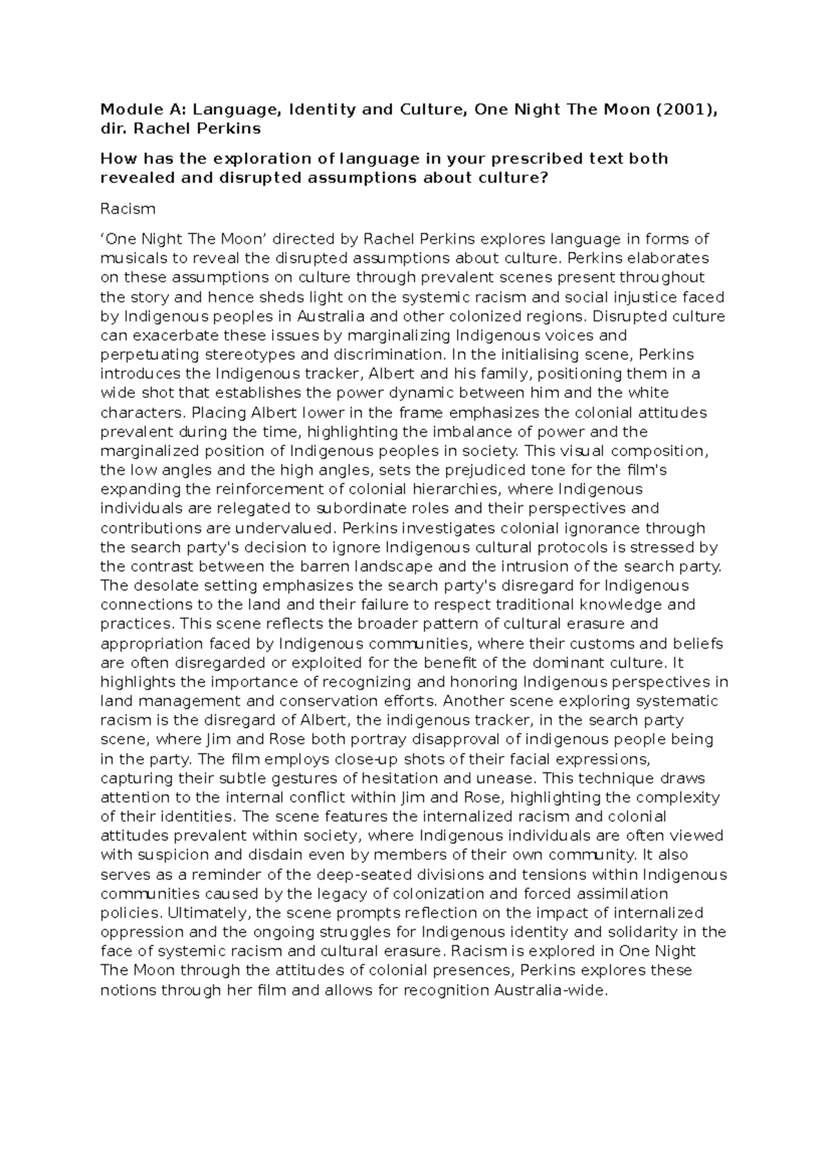 One night the moon Essay - Module A: Language, Identity and Culture ...