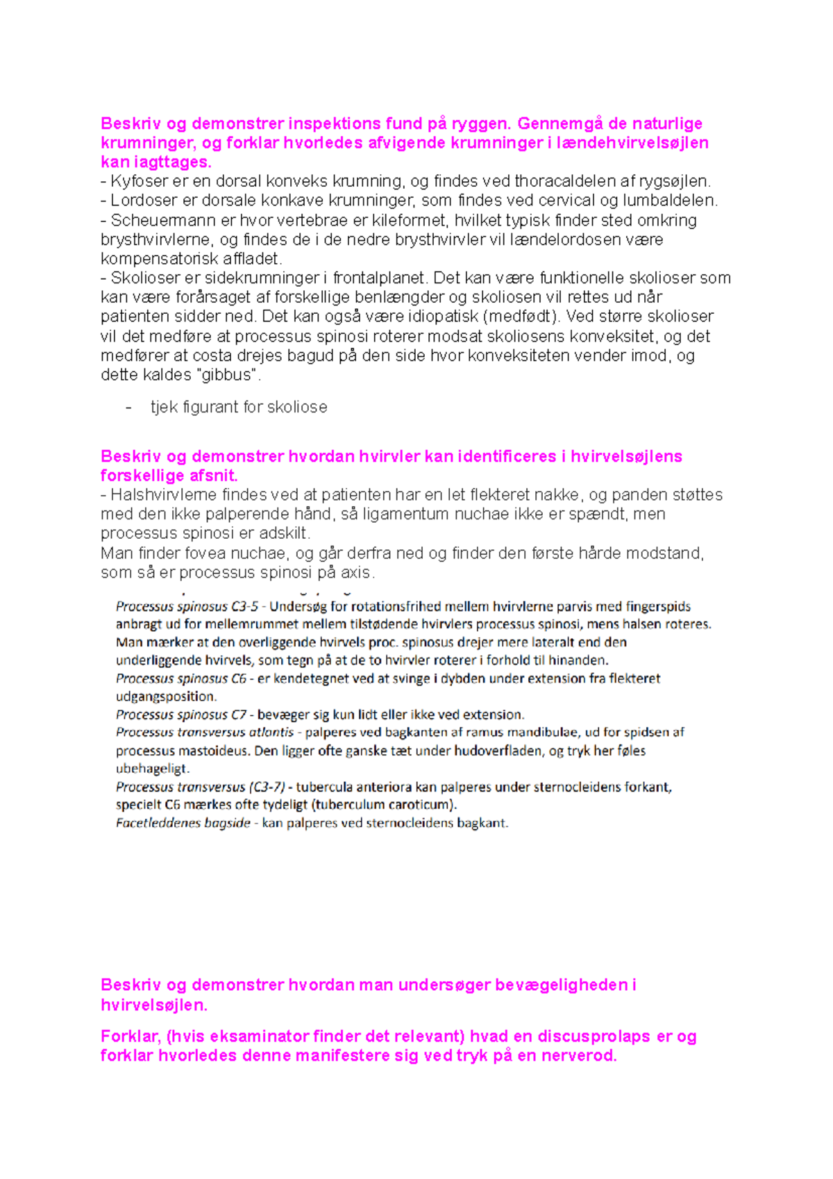 Disposition til undersøgelse af ryggen i den mundtlige i eksamen - Beskriv og demonstrer ...