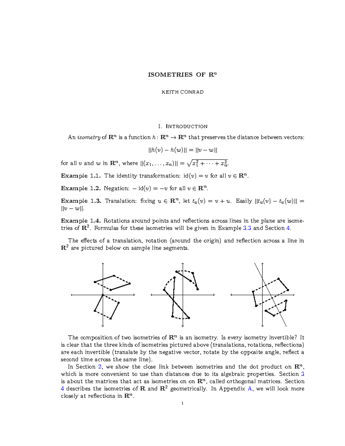 Isometry Rn - NOTES FOR COURSE - ISOMETRIES OF Rn KEITH CONRAD ...