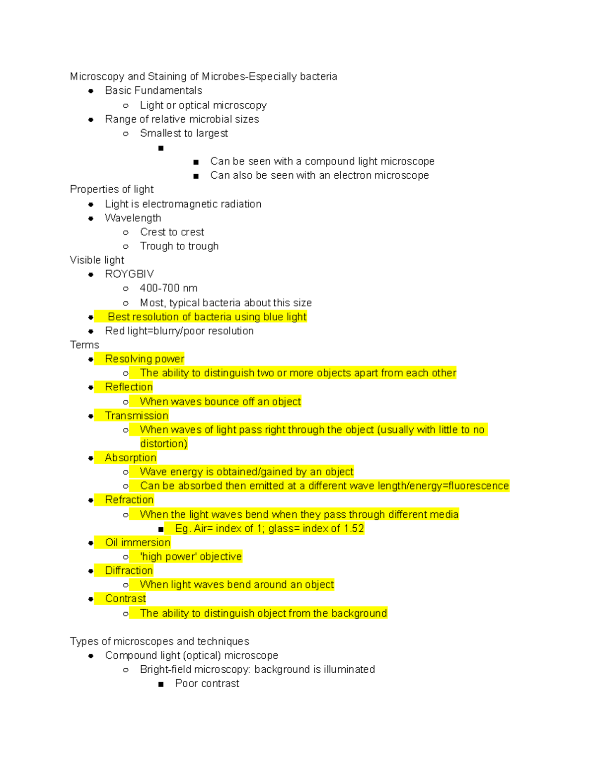 Chapter 3 Micro Notes - Microscopy and Staining of Microbes-Especially ...