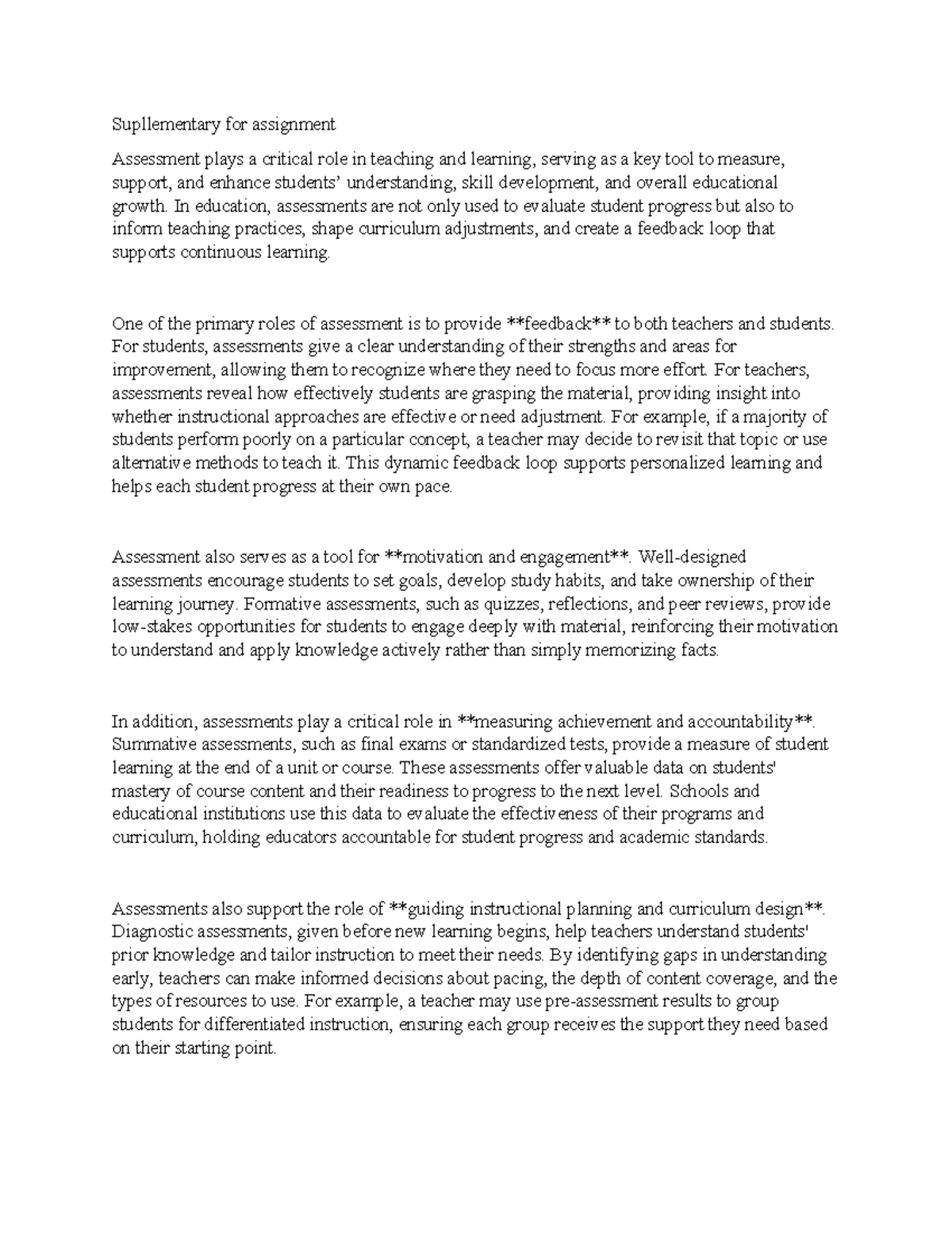 Suplementary For Asignment Supllementary For Assignment Assessment
