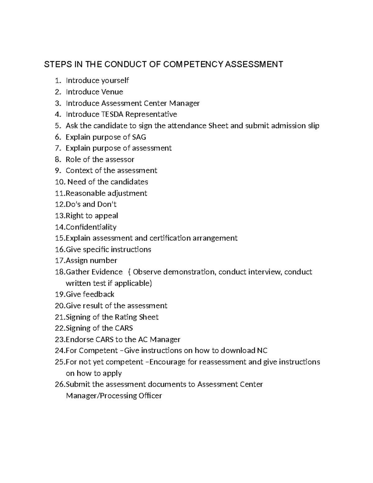 Steps in CCA-1 - Lecture - STEPS IN THE CONDUCT OF COMPETENCY ...