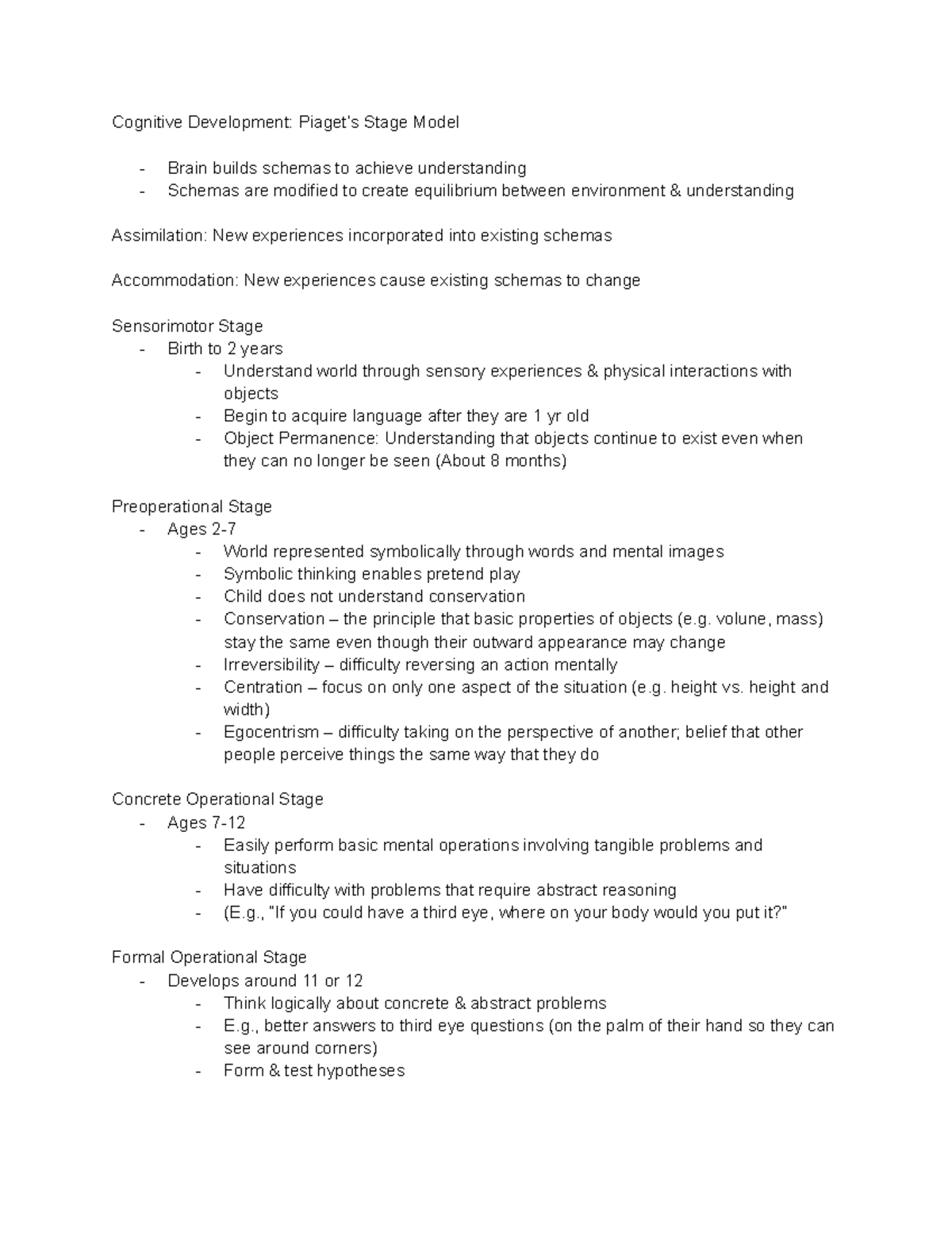 Study Notes 2 - Dr. Peter Papadogianis - Cognitive Development: Piaget ...