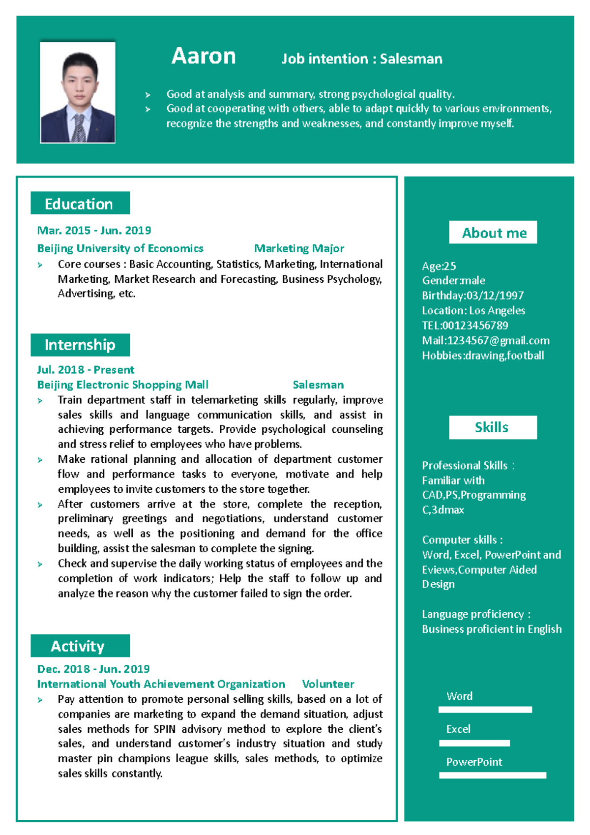 Creative Green Resume for Graduates-WPS Office - Mar. 2015 - Jun. 2019 ...