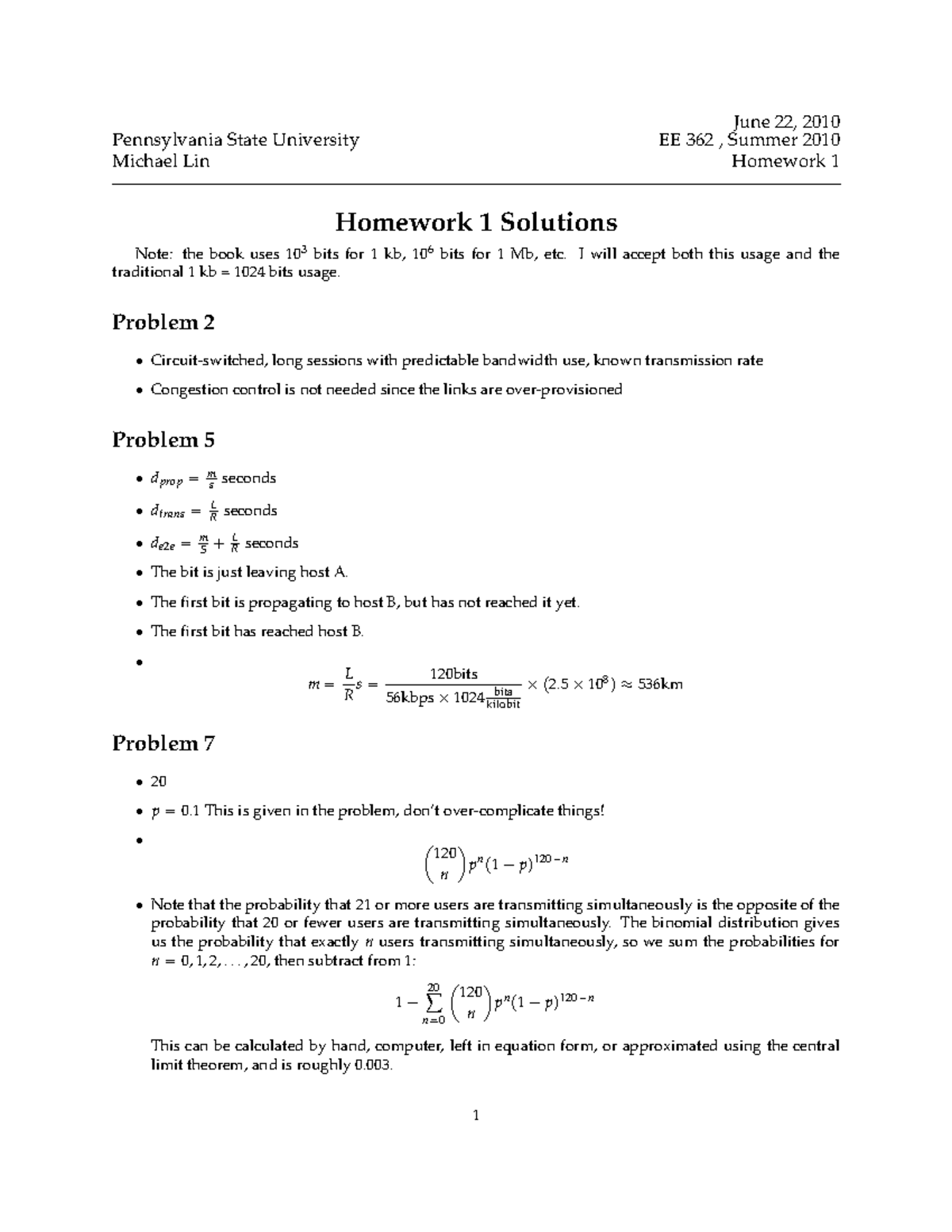 Hw1 - Homework 1 - June 22, 2010 Pennsylvania State University EE 362 ...