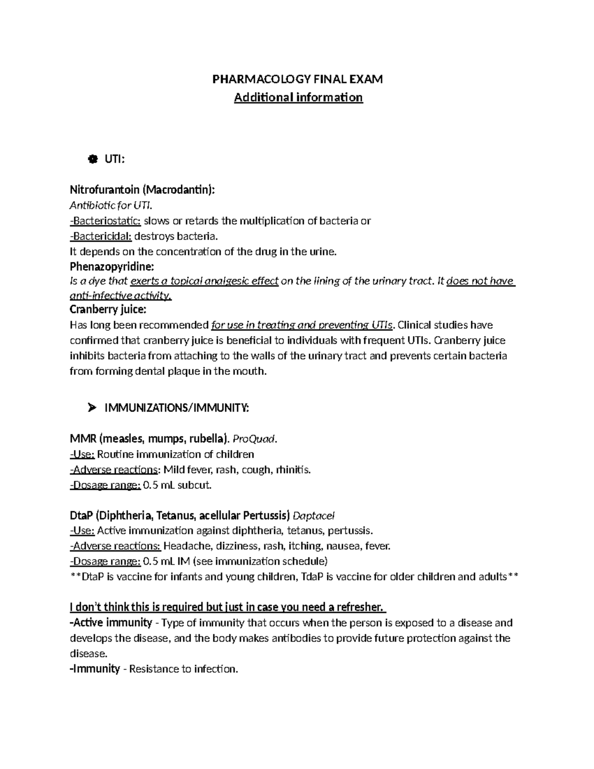 Pharmacology Final EXAM...additional info - PHARMACOLOGY FINAL EXAM ...