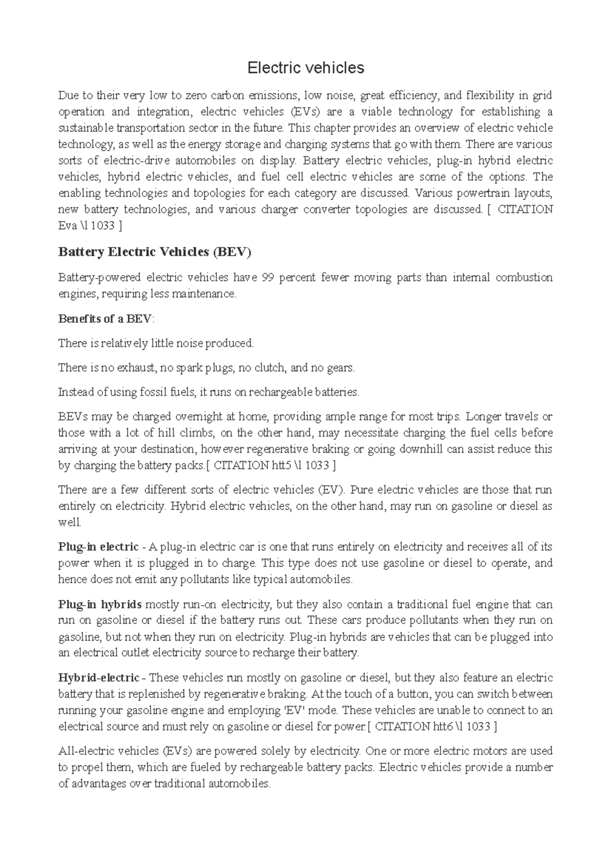 Electric vehicles - Data for paper - Electric vehicles Due to their ...