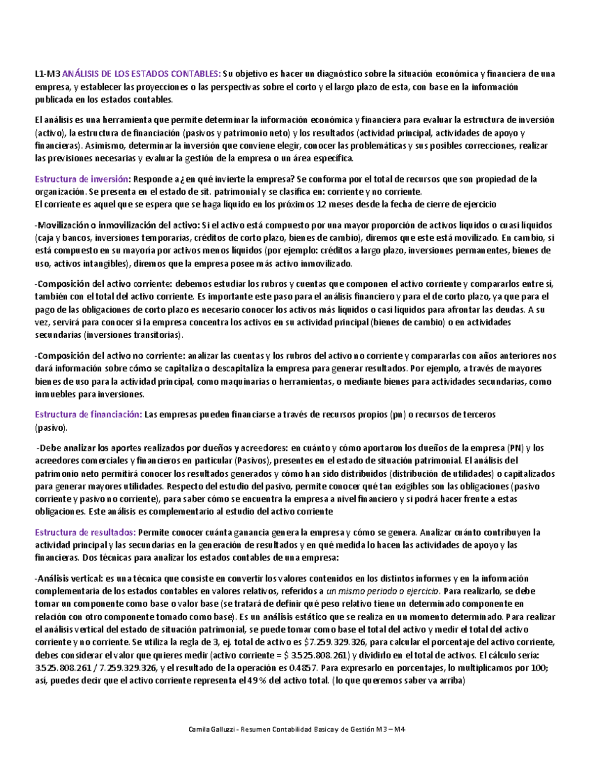 Resumen 2 contabilidad basica y de gestión - L1-M3 AN¡LISIS DE LOS ESTADOS CONTABLES: Su ...