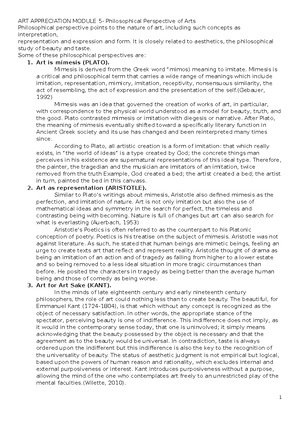 ART Appreciation Module 7 - ART APPRECIATION MODULE 7 An artist is considered to be a person ...