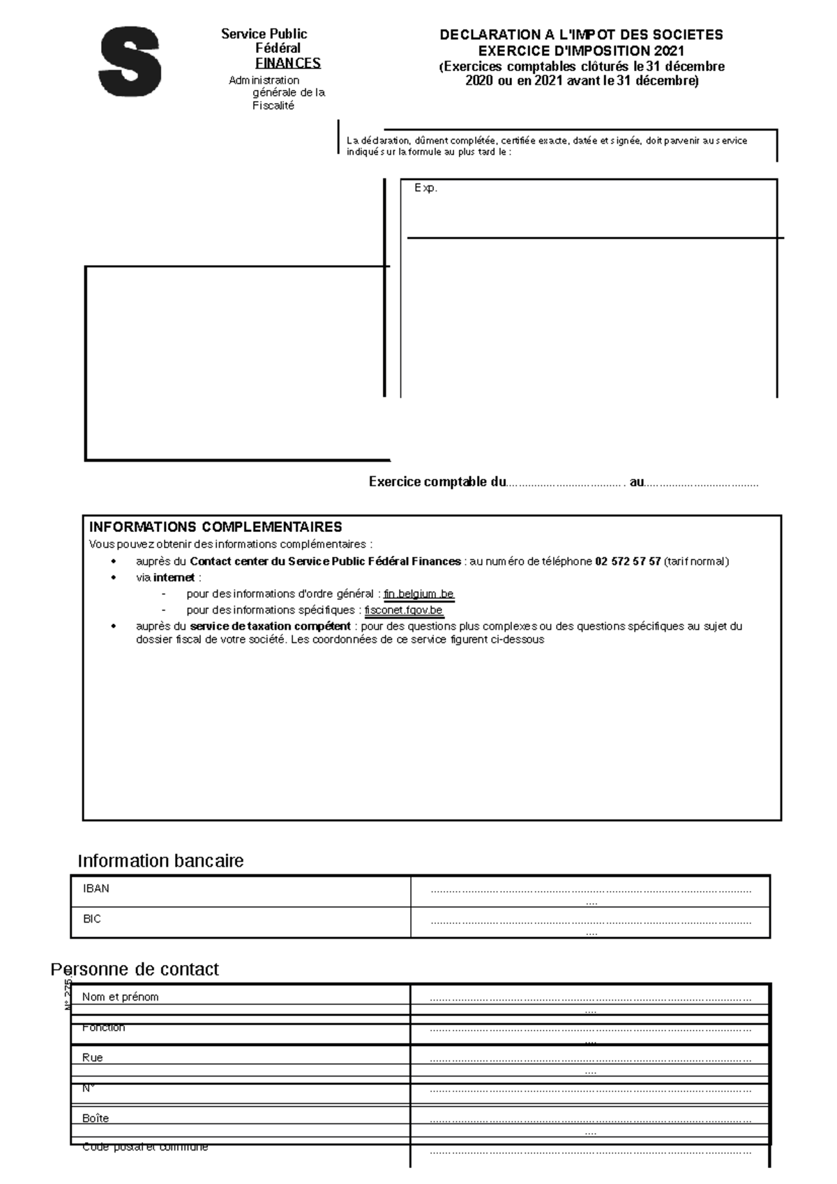 Déclaration ISOC 2020 vierge - Exercice comptable du ...................................... au ...