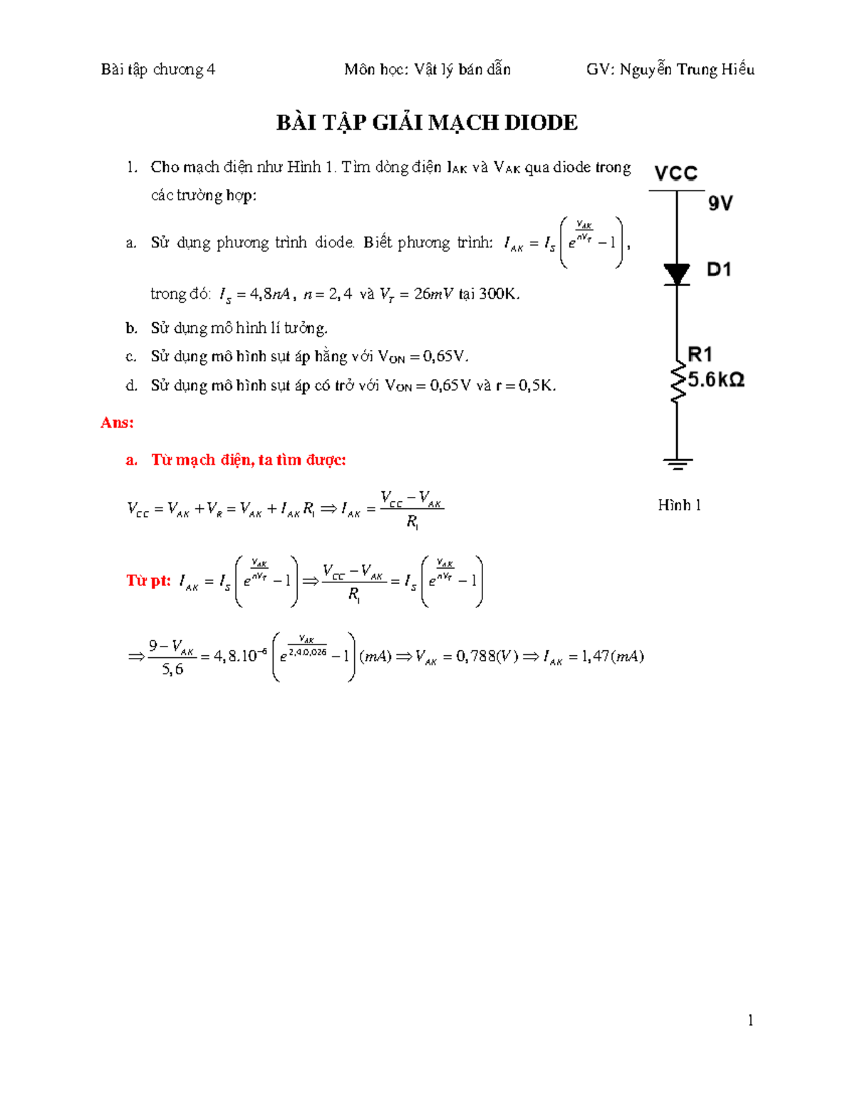 Exercise-chapter-4-2 - Ans - Bài tập chương 4 Môn học: Vật lý bán dẫn GV: Nguyễn Trung Hiếu 1 ...