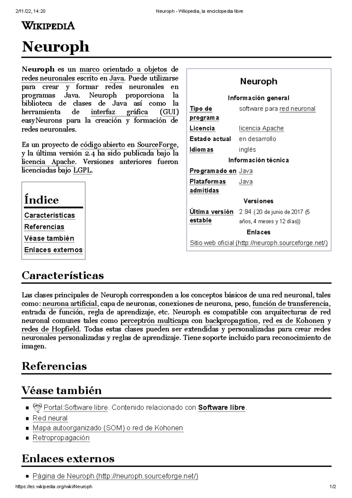 Neuroph - Wikipedia, la enciclopedia libre - 2/11/22, 14:20 Neuroph ...