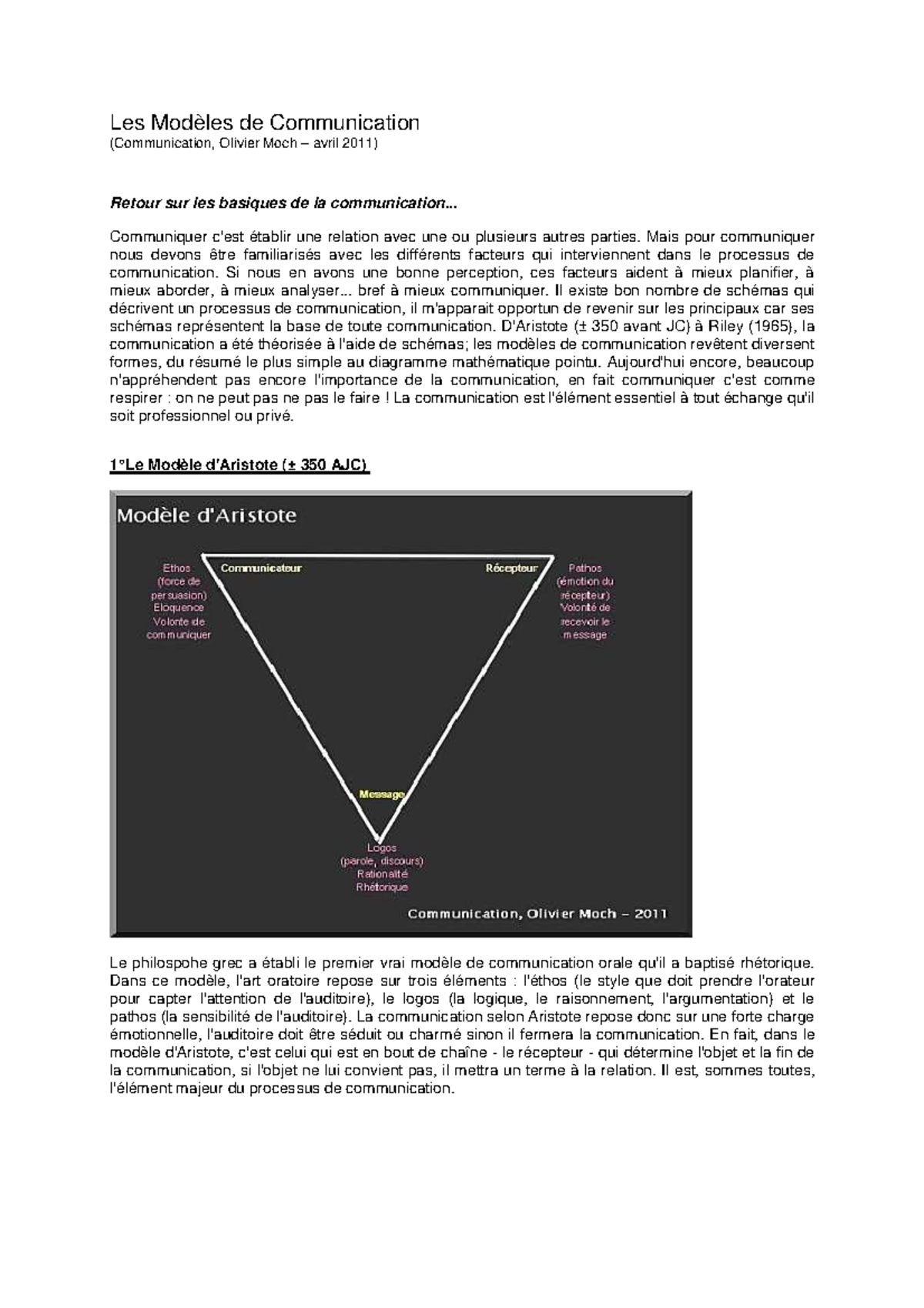 2011 0 4 22 les modeles de communication - Les Modèles de Communication ...