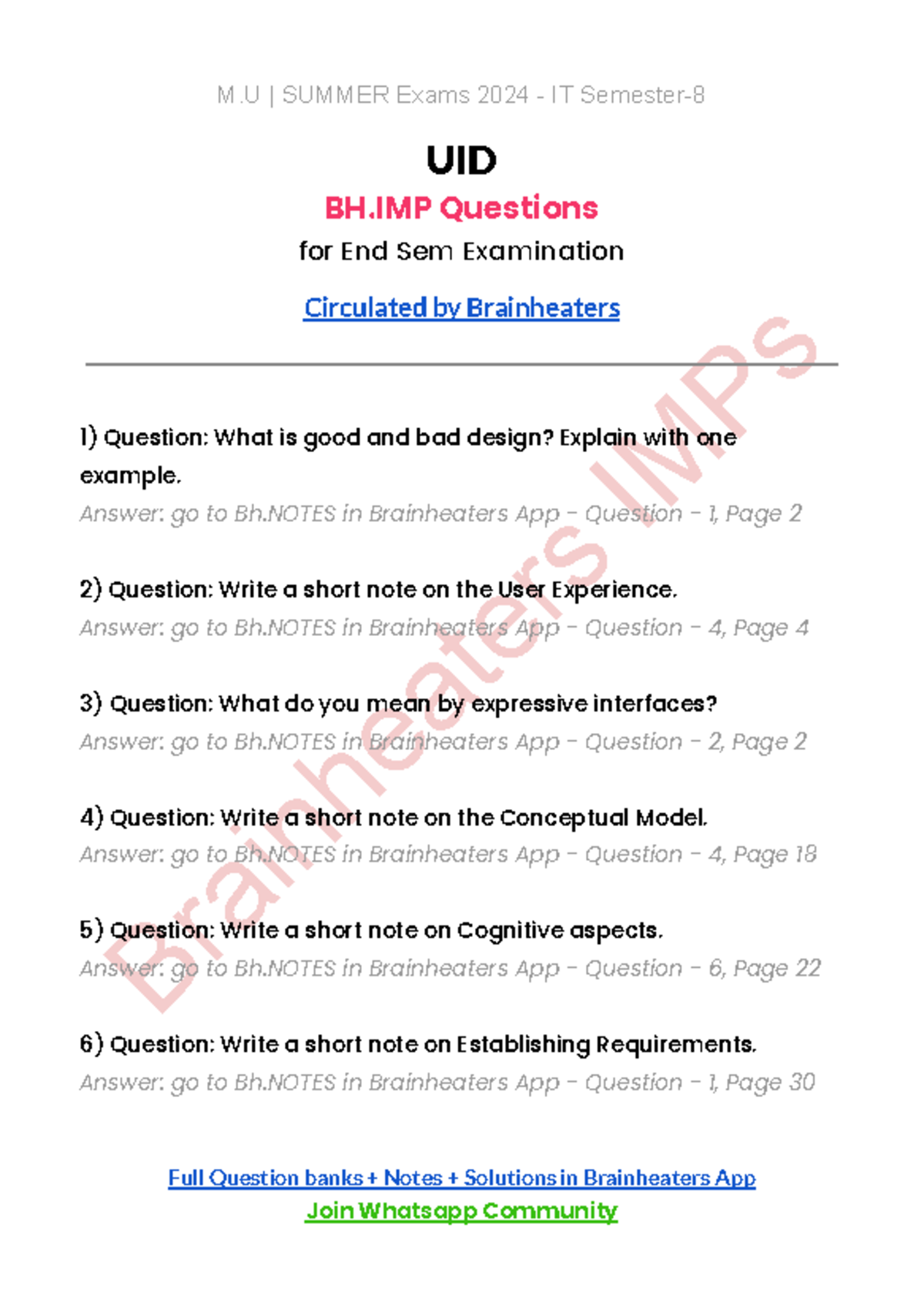 UID IT Sem8 Final Exam IMPs - Brainheaters IMPs M | SUMMER Exams 2024 ...