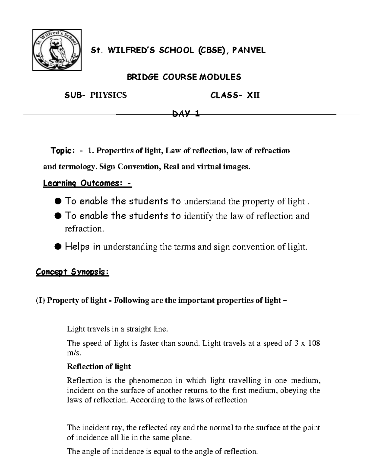 Bridge Course class- XII Day 1 - St. WILFRED’S SCHOOL (CBSE), PANVEL ...