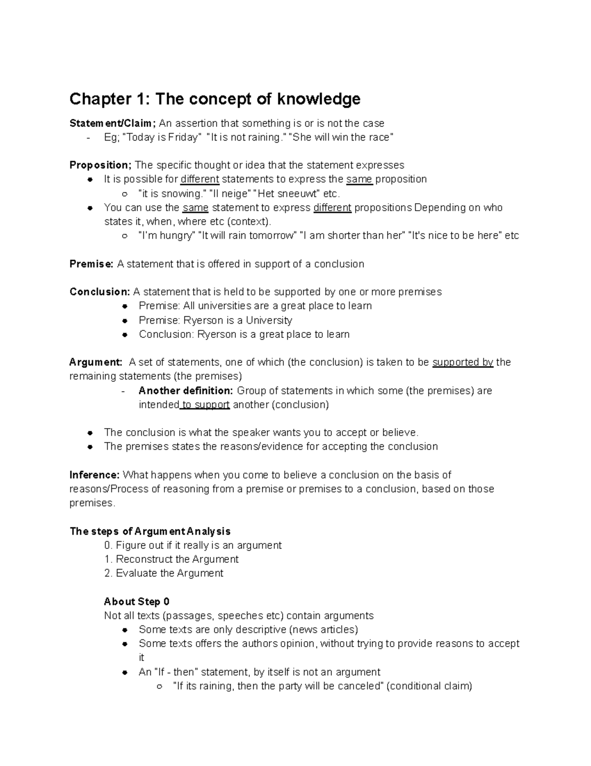 SSH105 Chapter 1 notes - Chapter 1: The concept of knowledge Statement ...