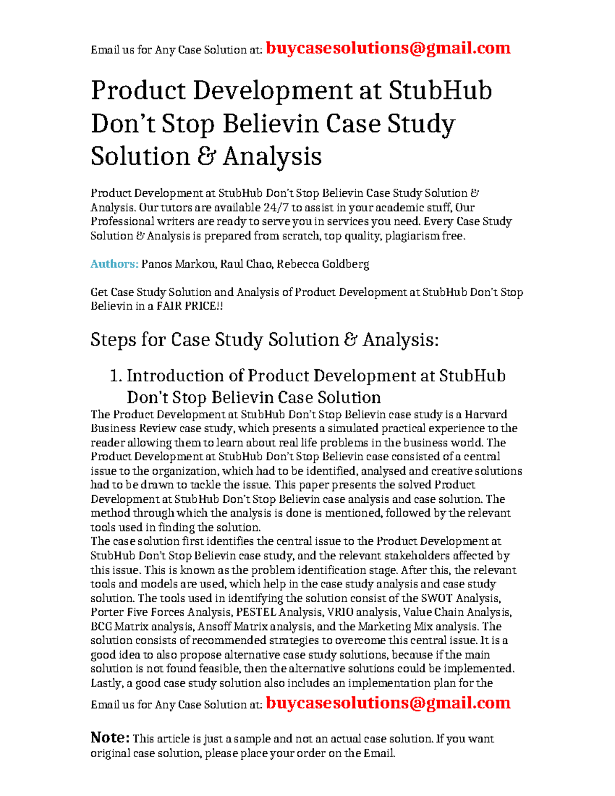 Case Solution Product Development at Stub Hub Don't Stop Believin ...