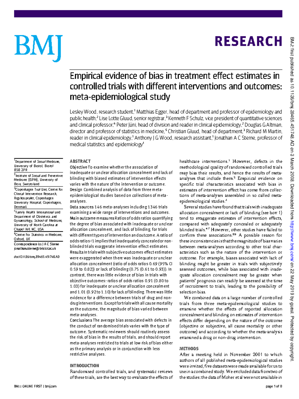 Bias - reference - RESEARCH Empirical evidence of bias in treatment ...