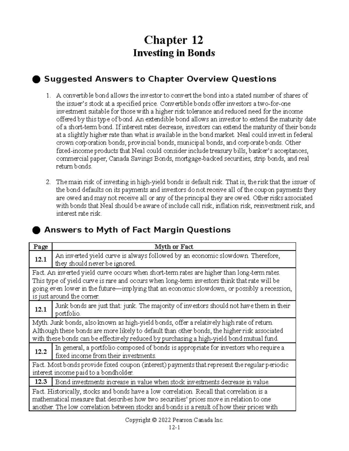 Chapter 12 - Lecture notes 12 - Chapter 12 Investing in Bonds Suggested ...
