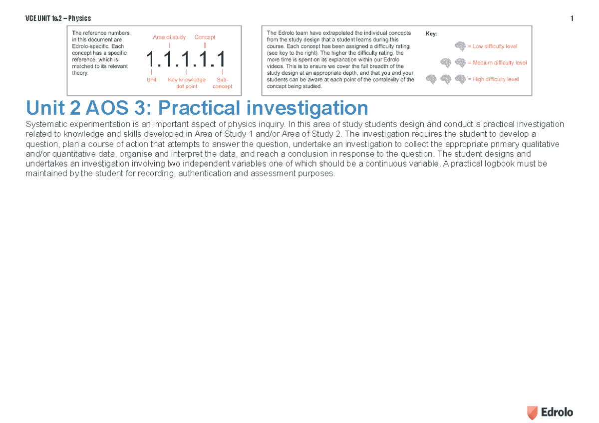 Edrolo VCE Physics U12 Unit plan - VCE UNIT 1&2 – Physics Unit 2 AOS 3 ...