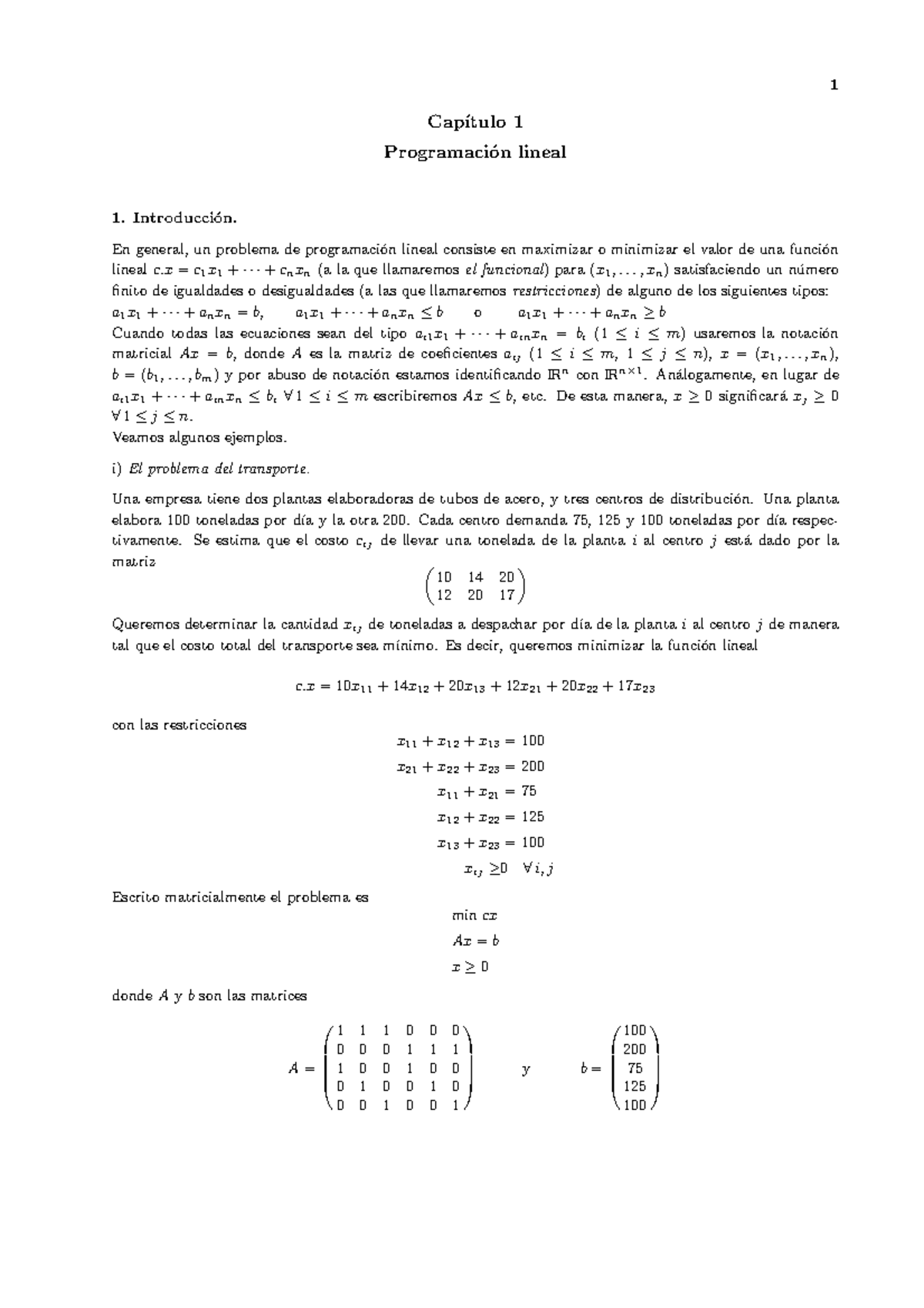 Capit 1 - ... - 1 Cap ́ıtulo 1 Programaci ́on lineal Introducci ́on. En ...