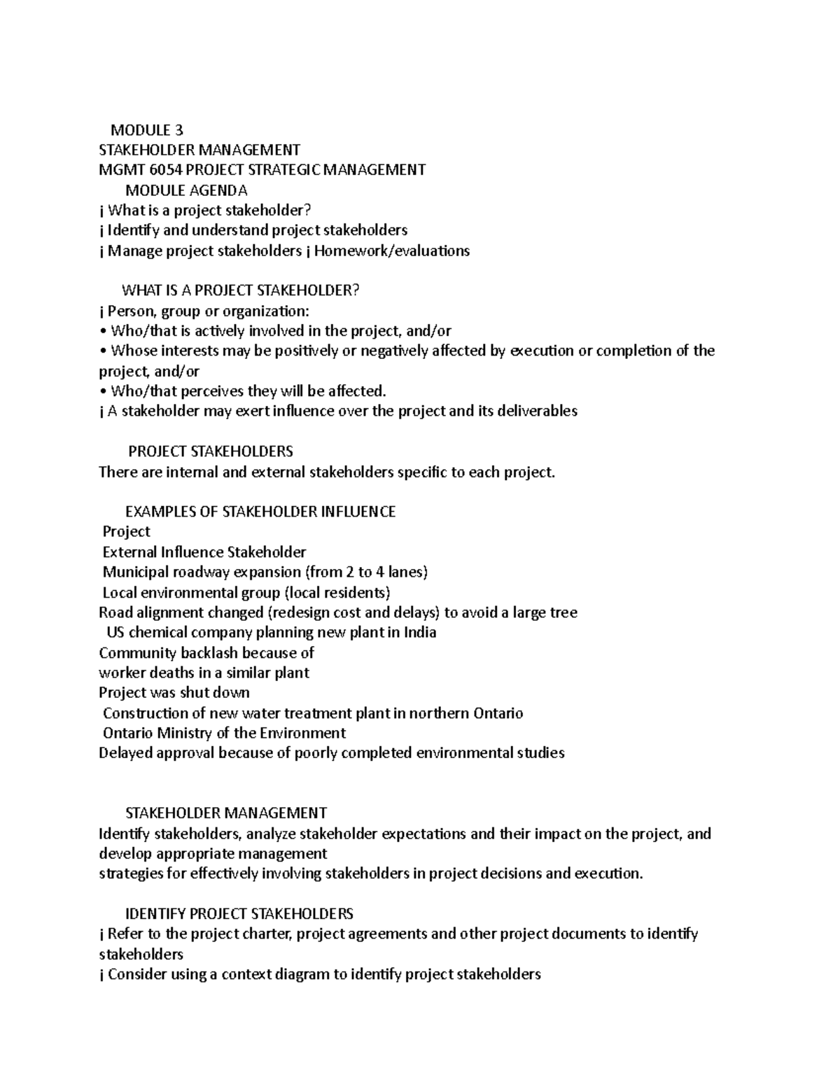 Module 3 - Stakeholder Management - MODULE 3 STAKEHOLDER MANAGEMENT ...