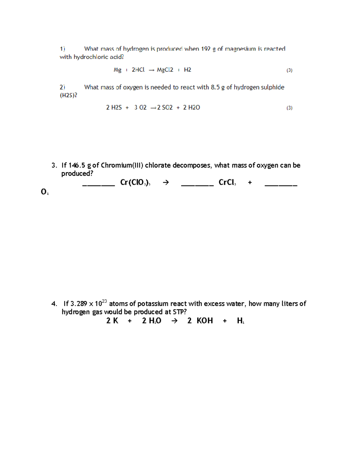 Practice mass-mass, mole-mole and so. on - AP Chemistry - 3. If 146 g ...