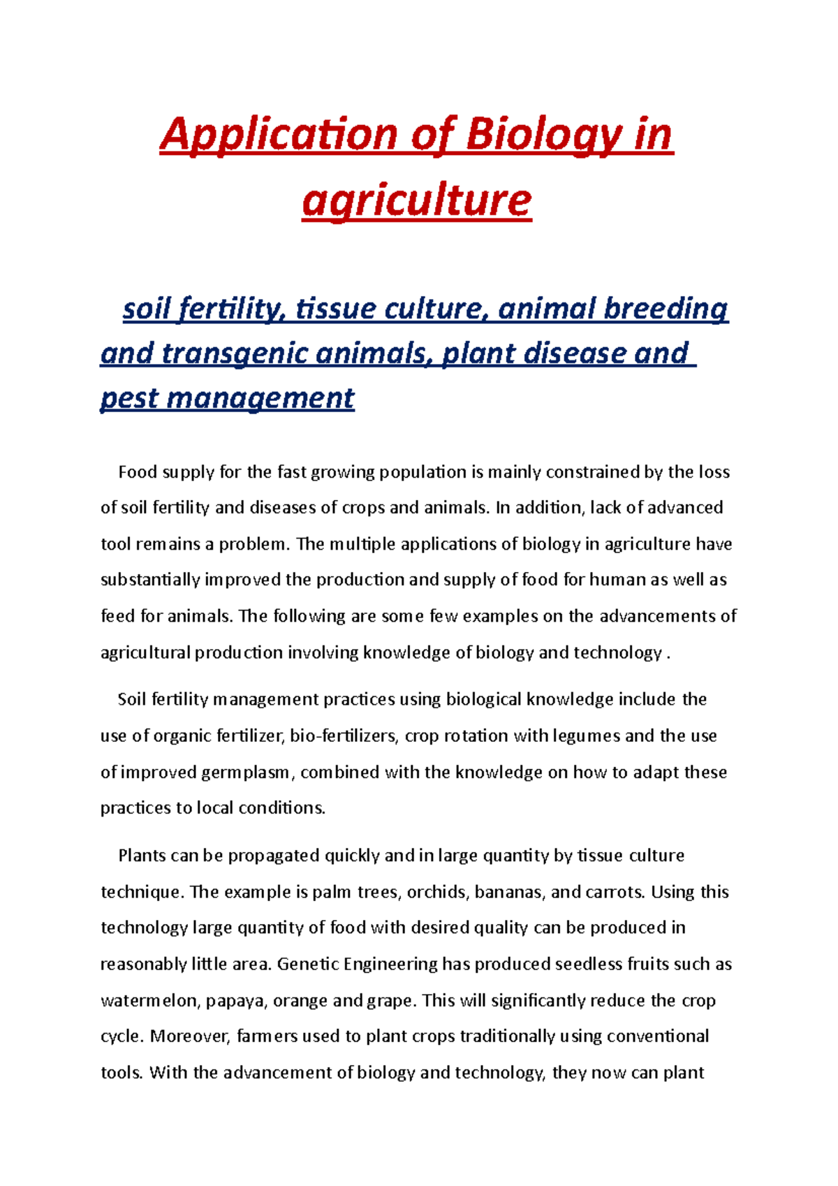 Application of Biology in agriculture - Application of Biology in ...