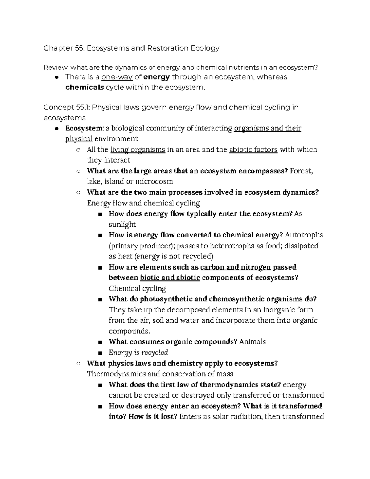 Chapter 55 Ecosystems and Restoration Ecology - Chapter 55: Ecosystems ...